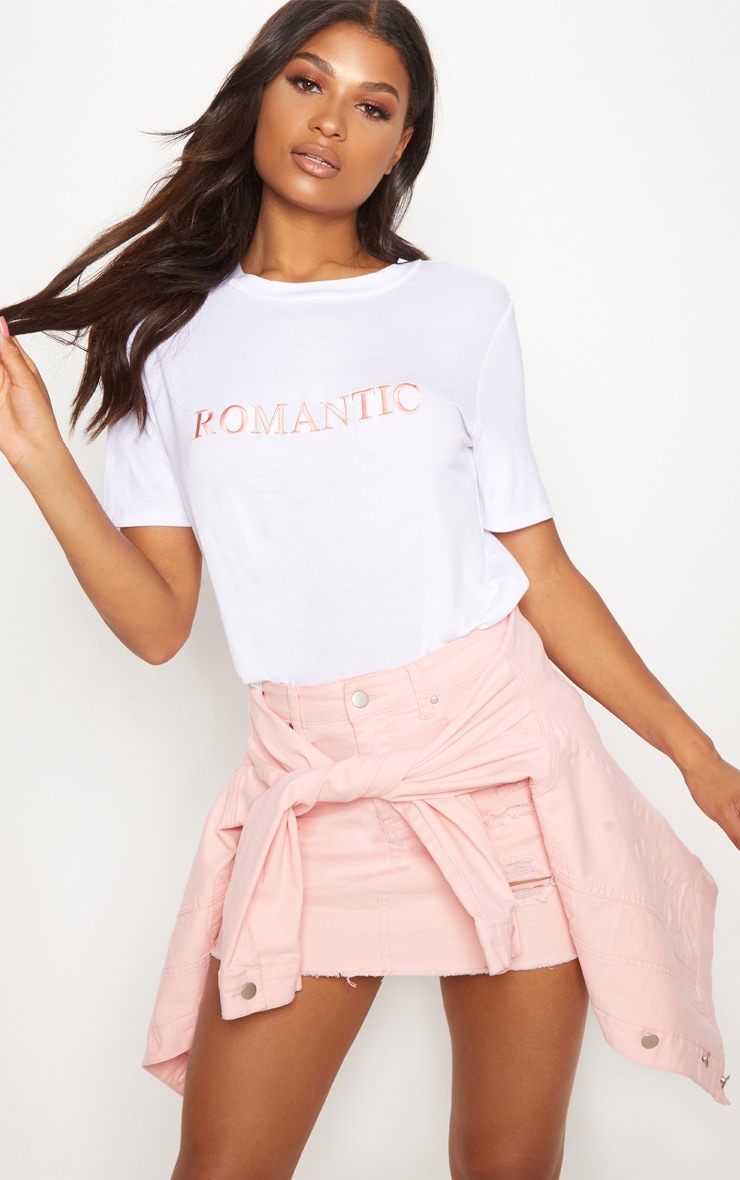 White Romantic Embroidered Graphic Oversized T Shirt ...