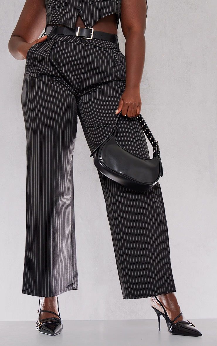 Plus Black Wide Leg Stripe Pants | Plus Size | PLT USA