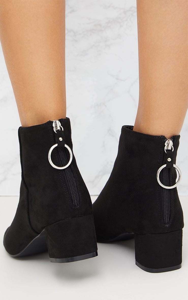 Black Faux Suede Ring Zip Ankle Boots | Shoes | PrettyLittleThing