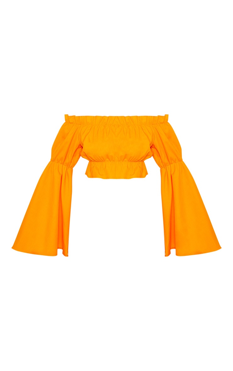 Orange Ruched Bardot Crop Top | Tops | PrettyLittleThing USA