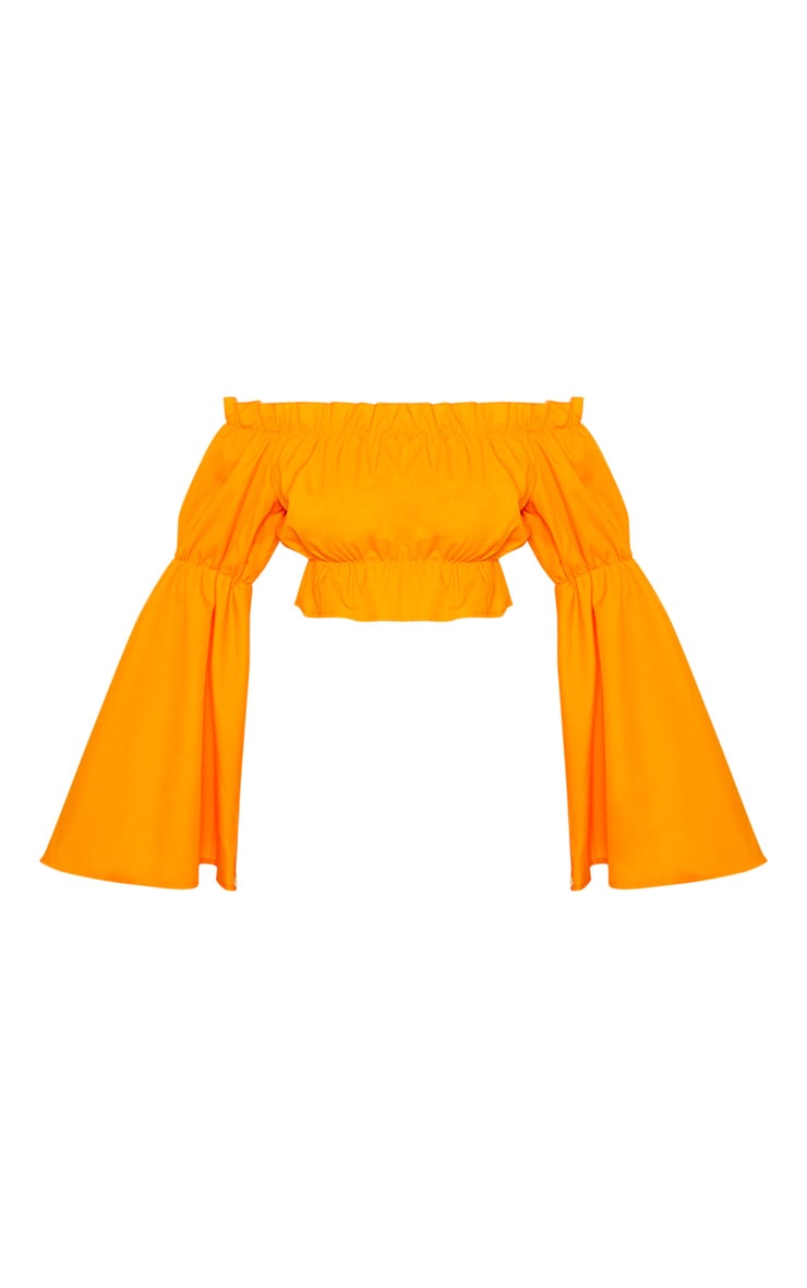 Orange Ruched Bardot Crop Top | Tops | PrettyLittleThing USA