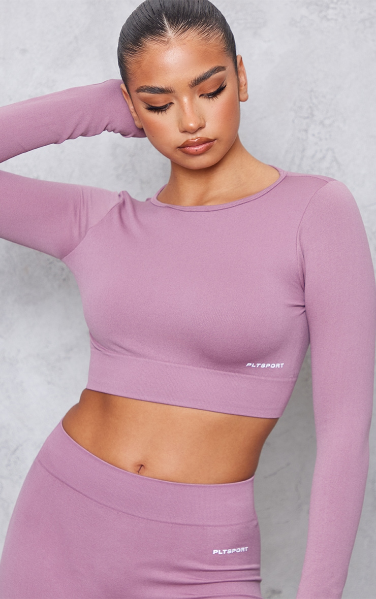 PLT Crop top sport basique mauve sans coutures à manches longues ...