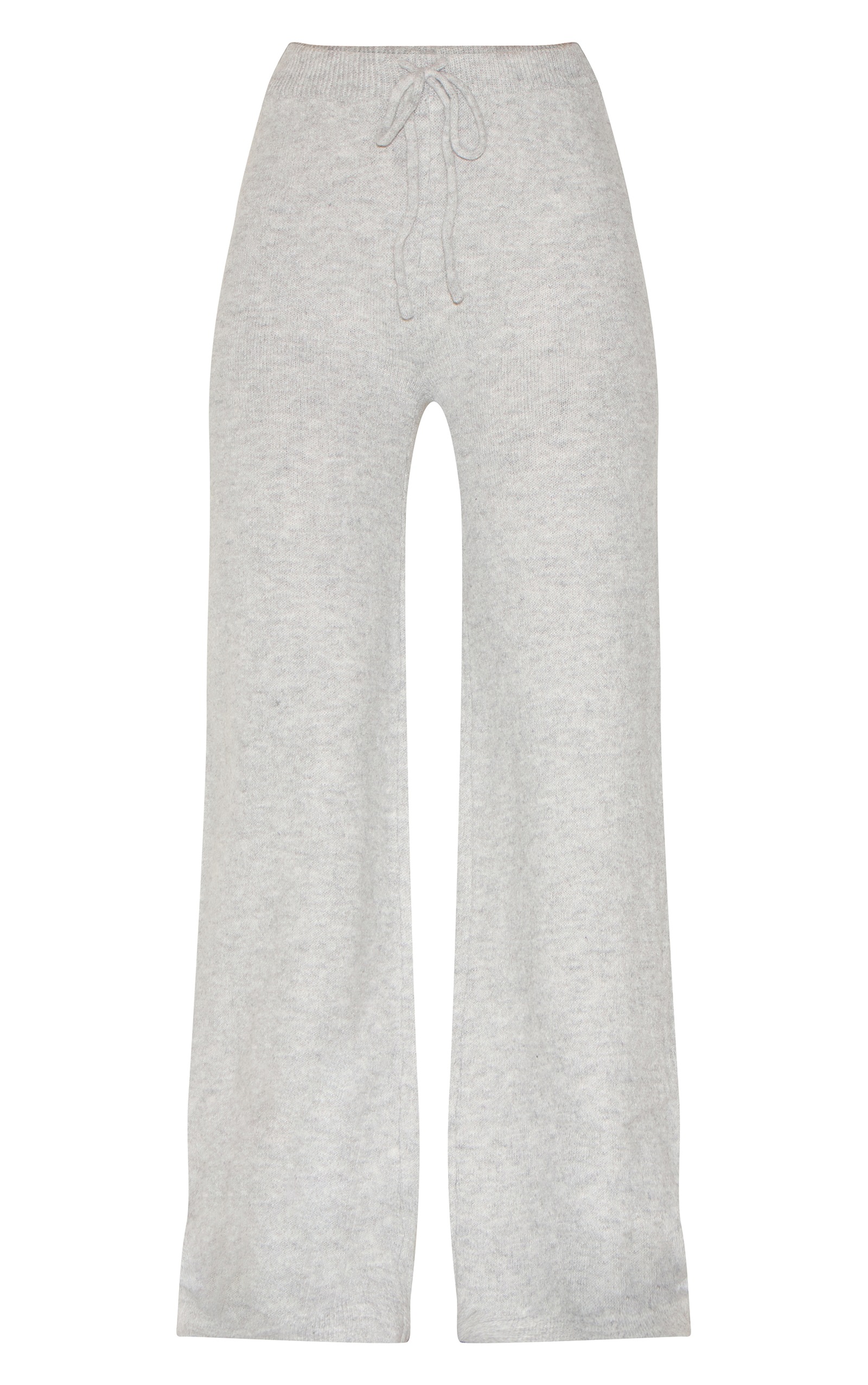 Ash Grey Marl Soft Knit Wide Leg Trousers | Knitwear | PLT
