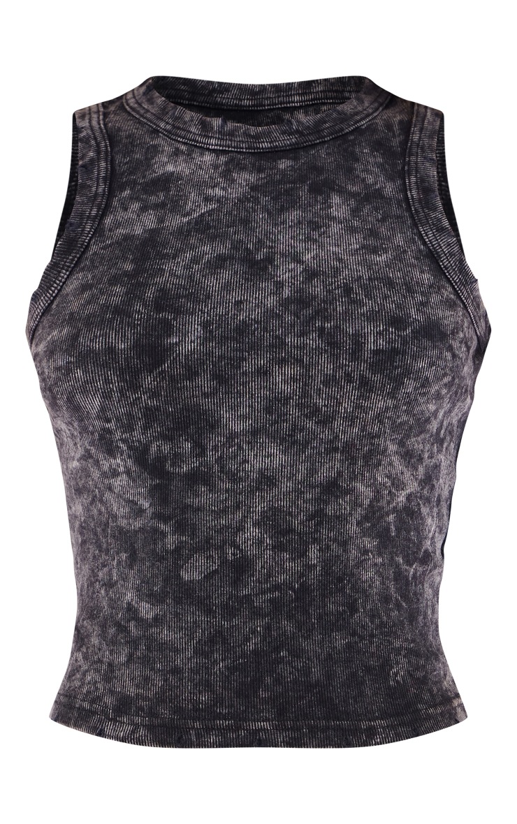 Black Acid Wash Rib Longline Racer Top | Tops | PrettyLittleThing USA