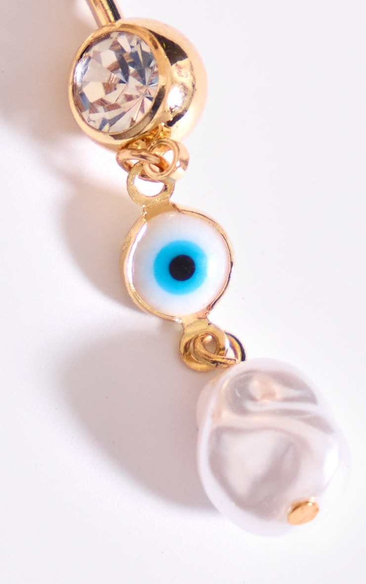 Gold Evil Eye Diamante Belly Bar | Accessories | PLT
