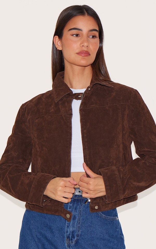 Brown Brushed Faux Suede Seam Detail Jacket | Outerwear ...