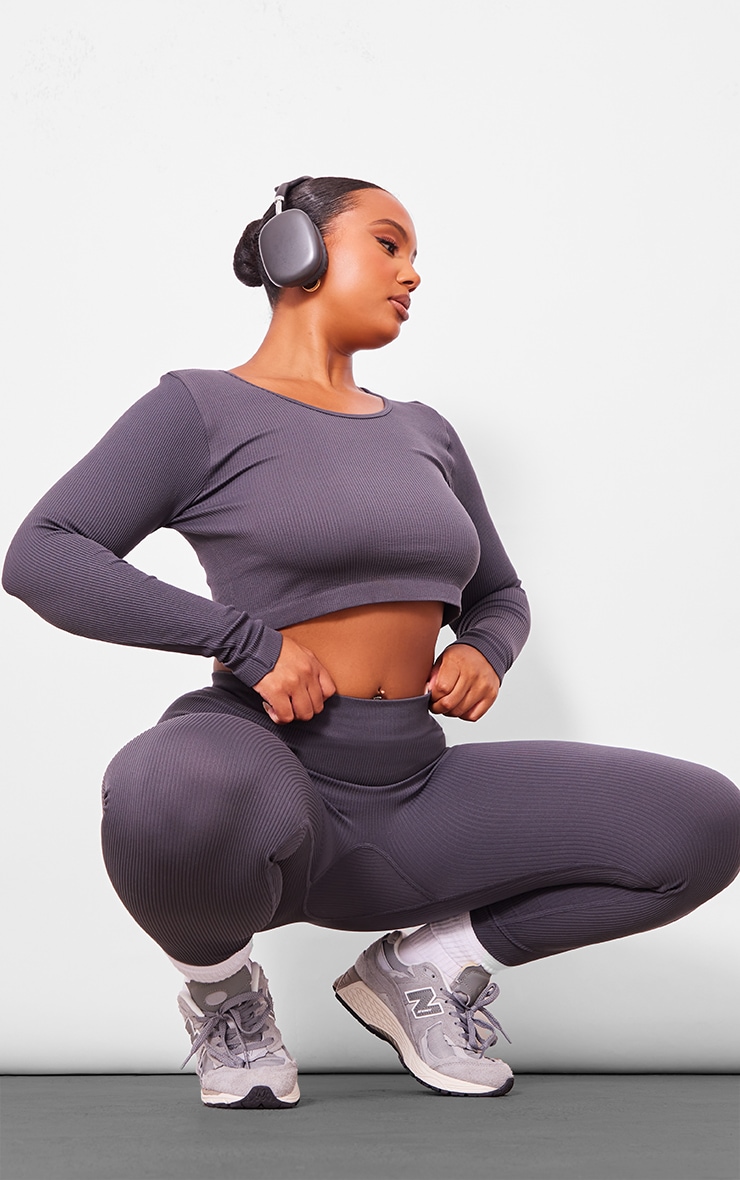 Plus Charcoal Structured Snatched Rib Round Neck Crop Top | Plus Size ...