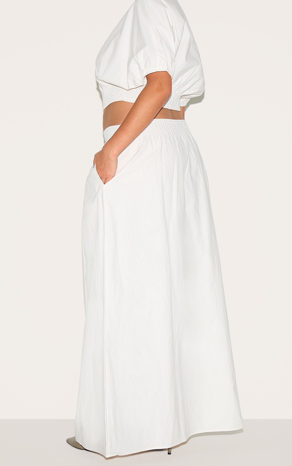 Plus White Sheered Waist Low Rise Maxi Skirt | Plus Size | PLT USA