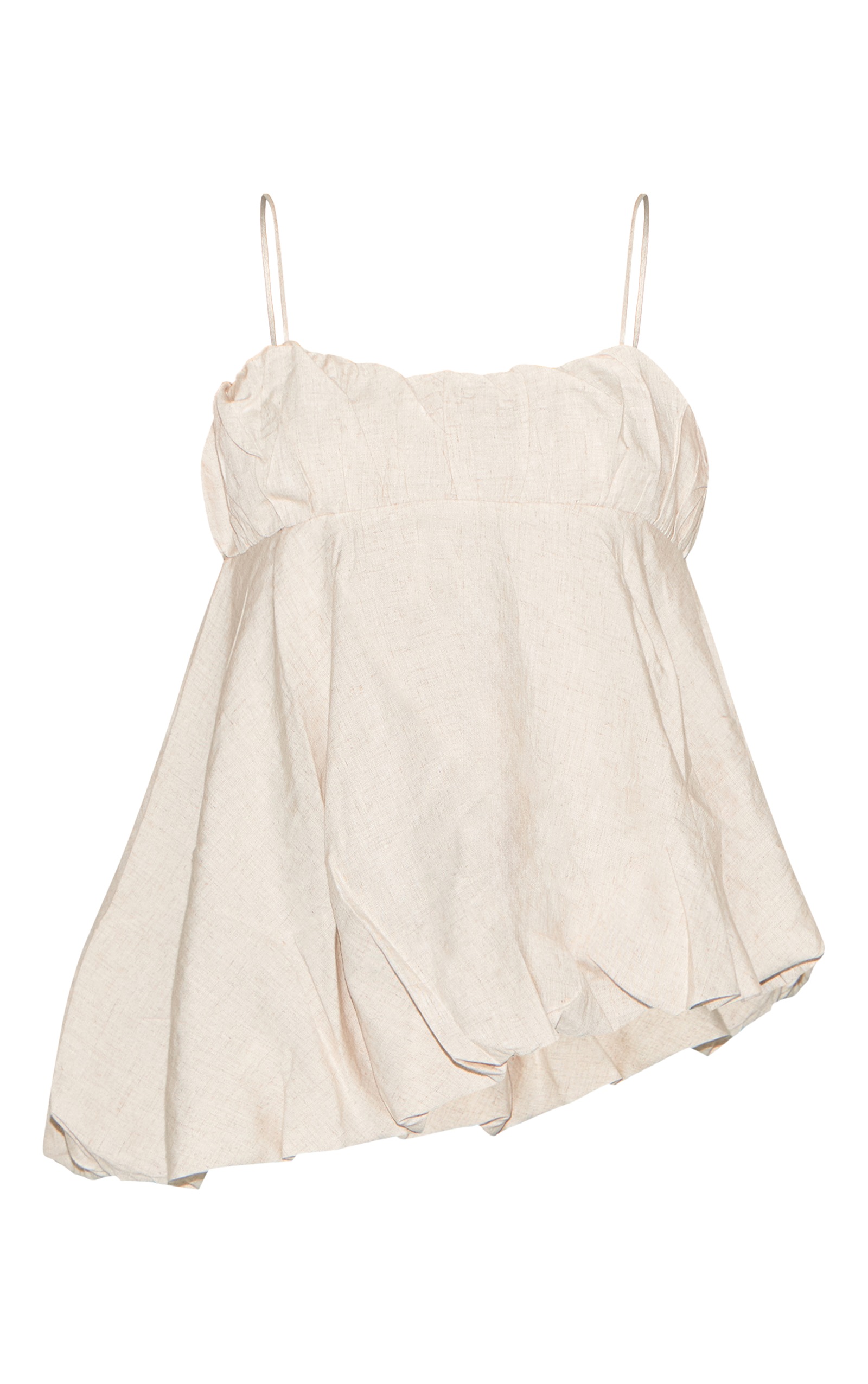 Beige Linen Blend Puff Ball Asymmetric Cami | Tops | PLT USA
