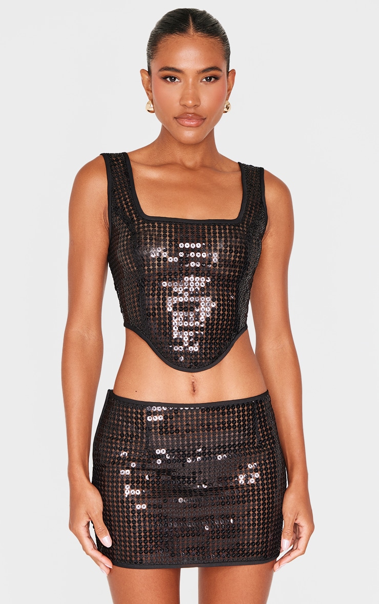 Black Chain Sequin Micro Mini Low Rise Skirt | Co-ords | PLT USA