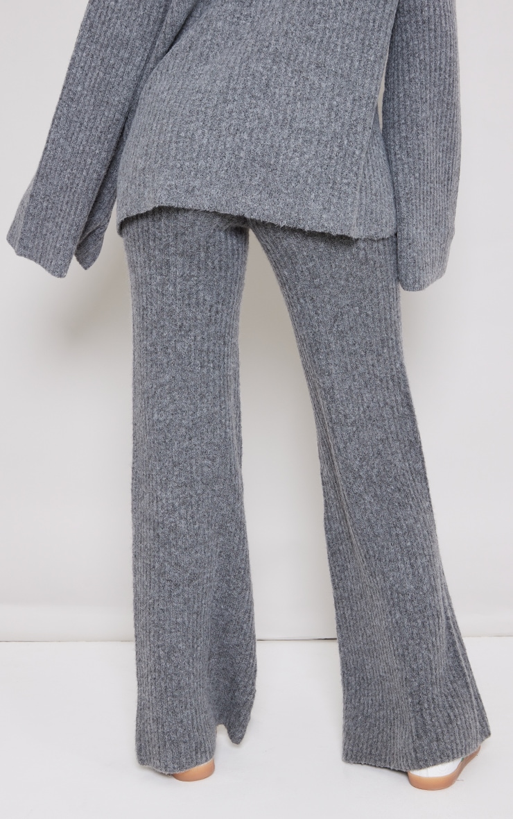 Tall Charcoal Luxe Rib Knit Wide Leg Trousers | Tall | PLT