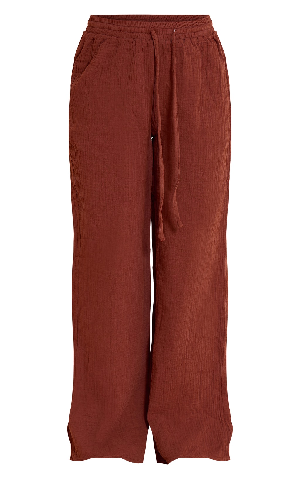 Dark Brown Cheesecloth Textured Wide Leg Pant | Co-ords | PLT USA