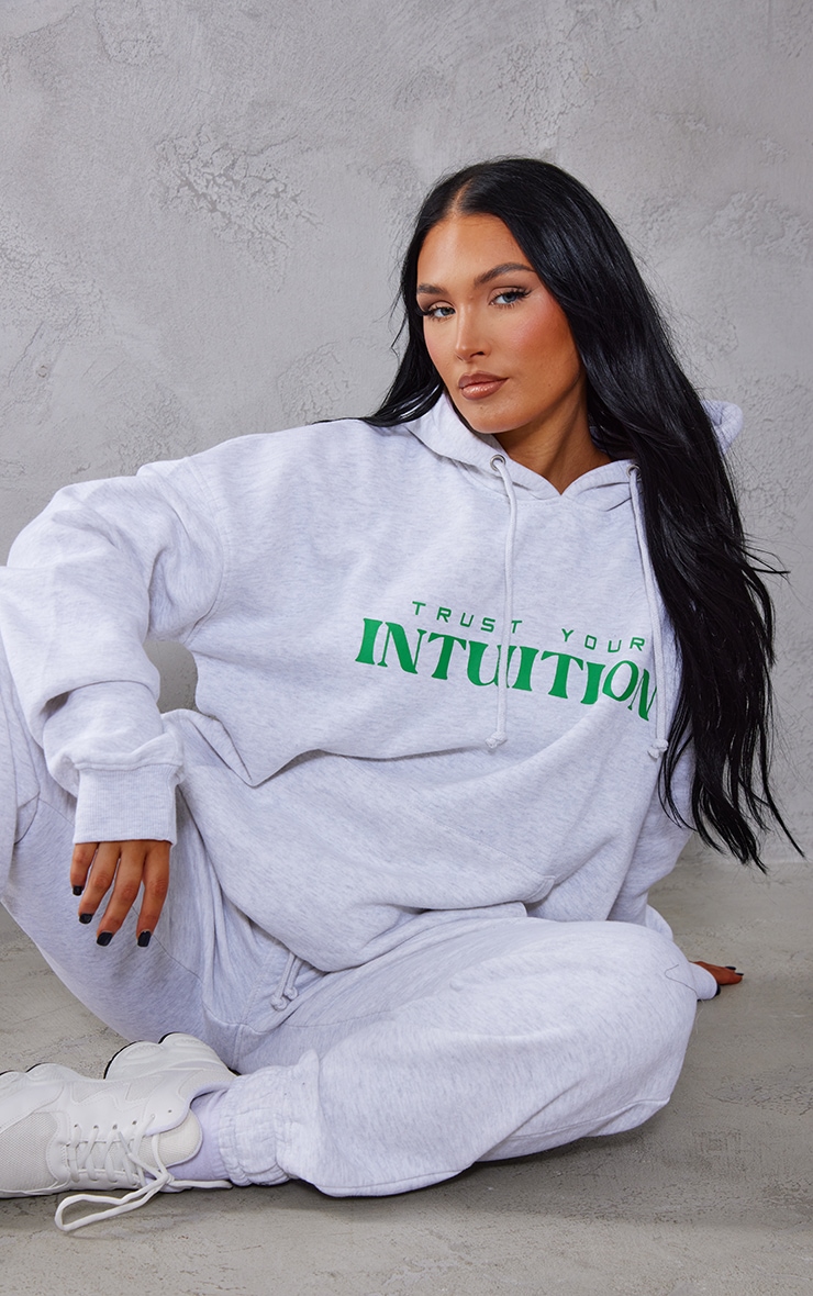 Ash Grey Trust Your Intuition Oversized Hoodie | Sweat ...