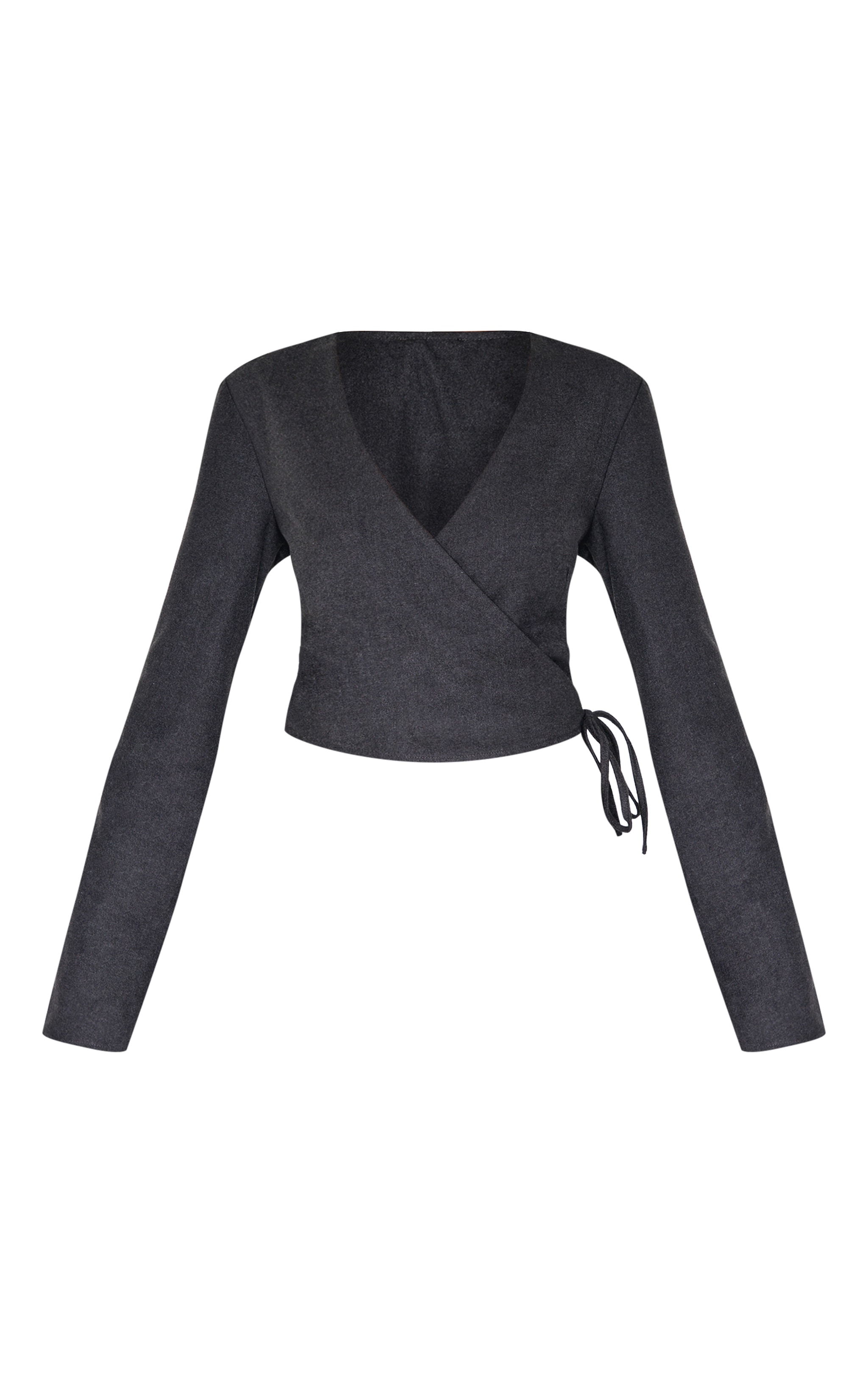 Charcoal Brushed Woven Tailored Wrap Tie Top | Co-ords ...