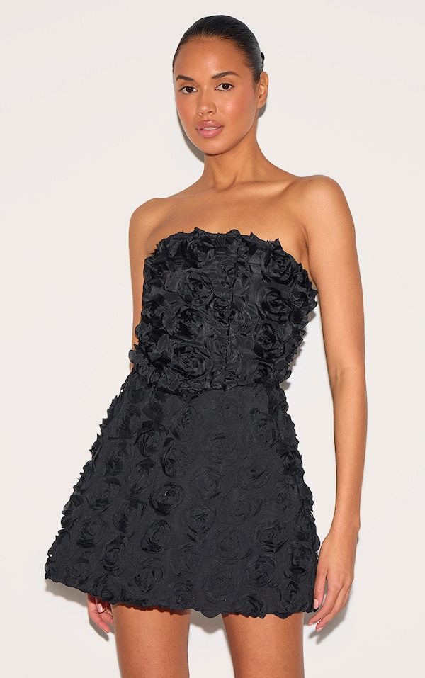 Black Floral Ruffle A-line Dress | Dresses | PrettyLittleThing IRE