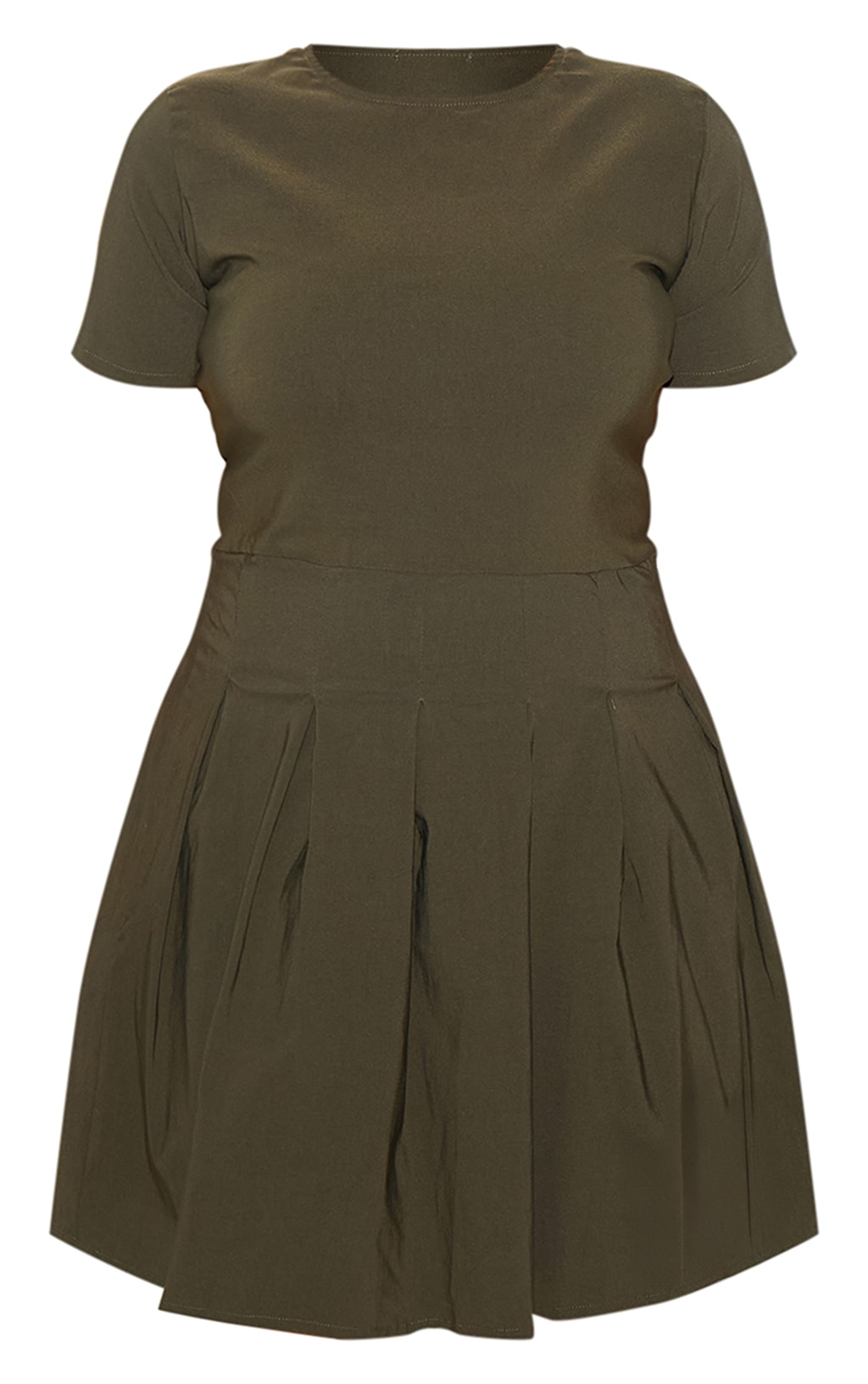 Plus Khaki Pleat Hem Detail Tailored Mini Dress | Plus Size | PLT
