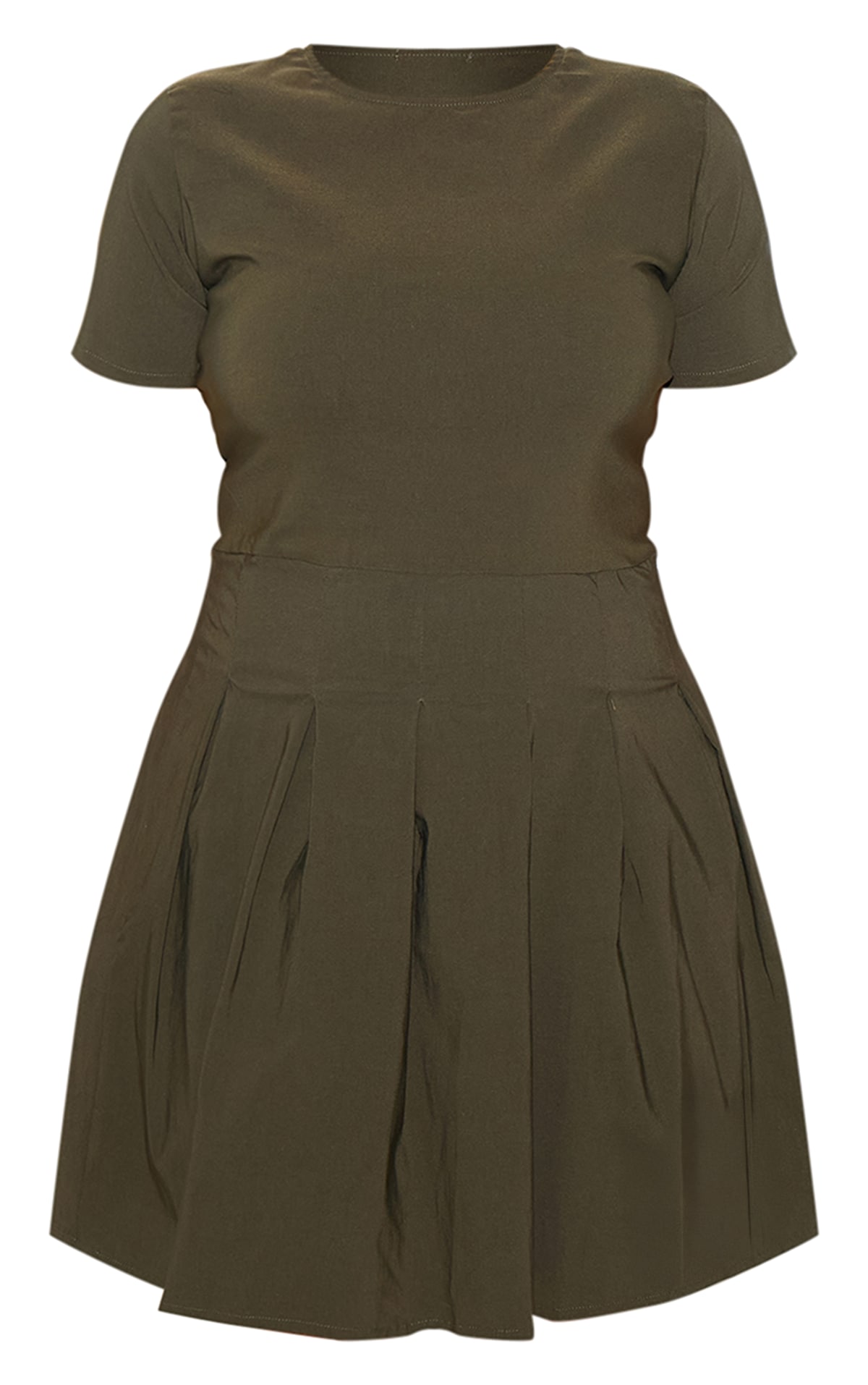 Plus Khaki Pleat Hem Detail Tailored Mini Dress | Plus Size | PLT