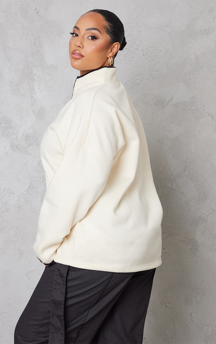 Plus Cream Zip Up Contrast Sweater | PrettyLittleThing USA
