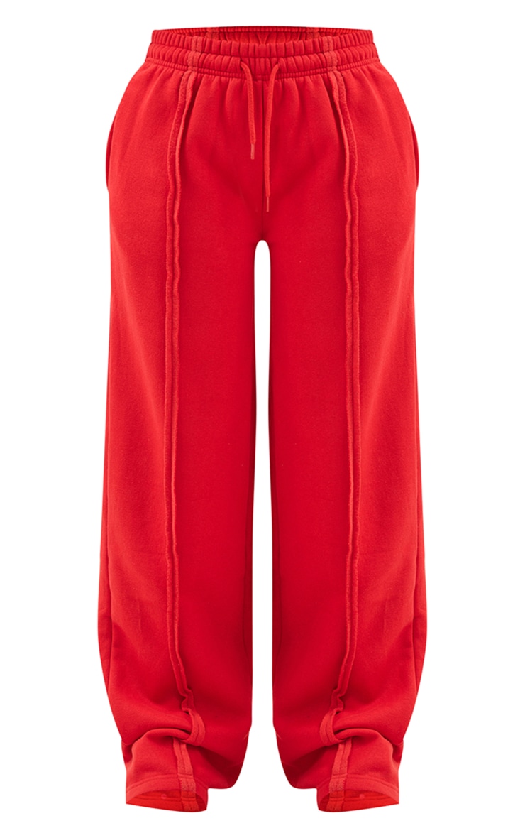 Red Oversized Wide Leg Seam Detail Joggers | PrettyLittleThing
