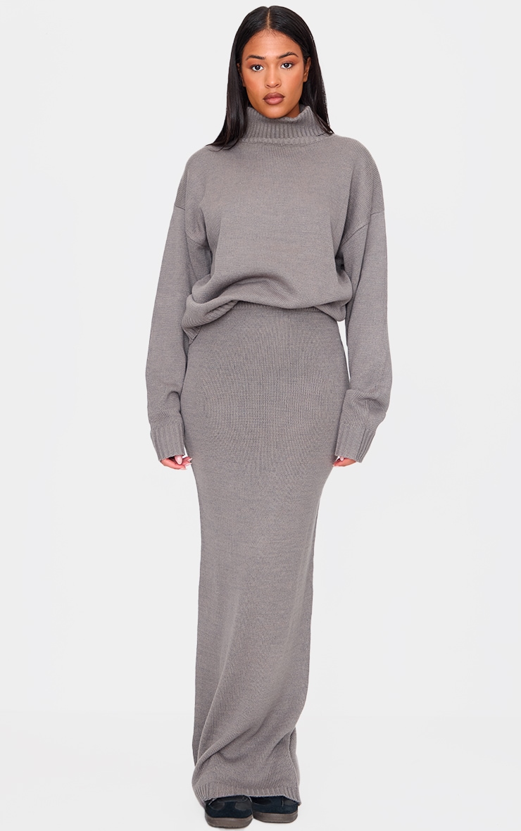 Tall Grey Soft Knit Roll Neck Oversized Jumper | Tall | PLT
