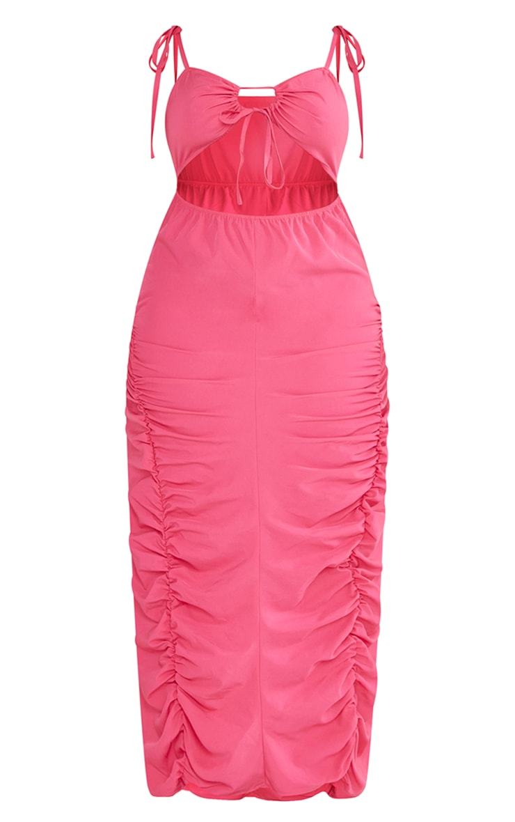 Plus Hot Pink Ruched Cut Out Midi Dress | PrettyLittleThing USA