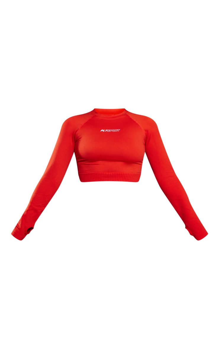 PLT Red Sport Long Sleeve Seamless Sports Top | Athleisure | PLT UAE
