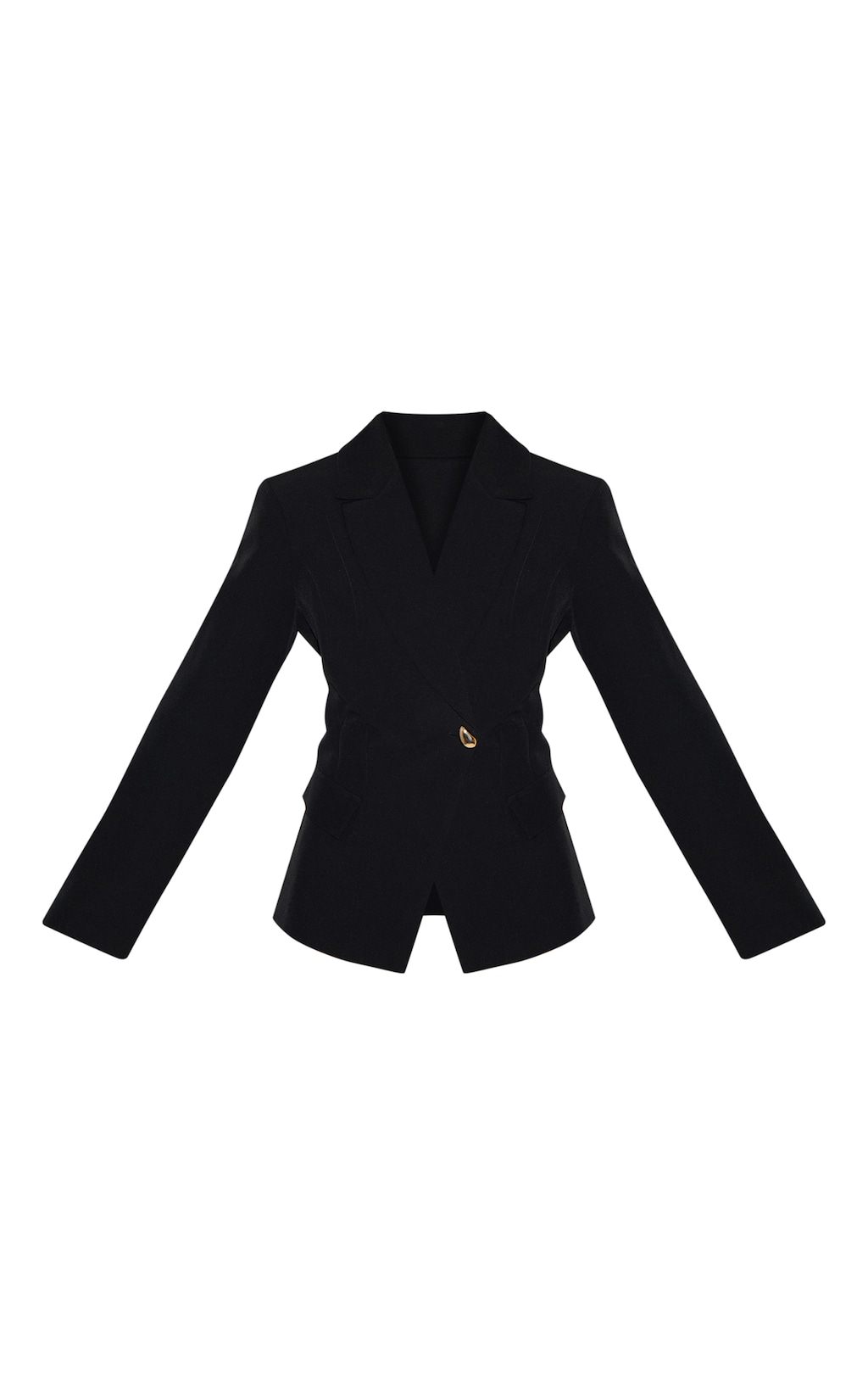Black Cinched Waist Lapel Point Detail Blazer | Outerwear ...