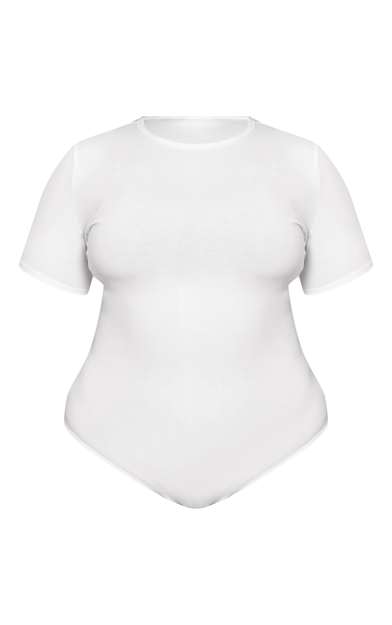 Plus White Cotton Crew Neck Short Sleeve Bodysuit | Plus Size | PLT