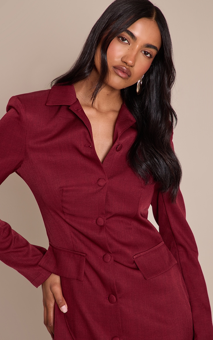 Burgundy Tailored Button Up Pocket Mini Dress | Dresses ...