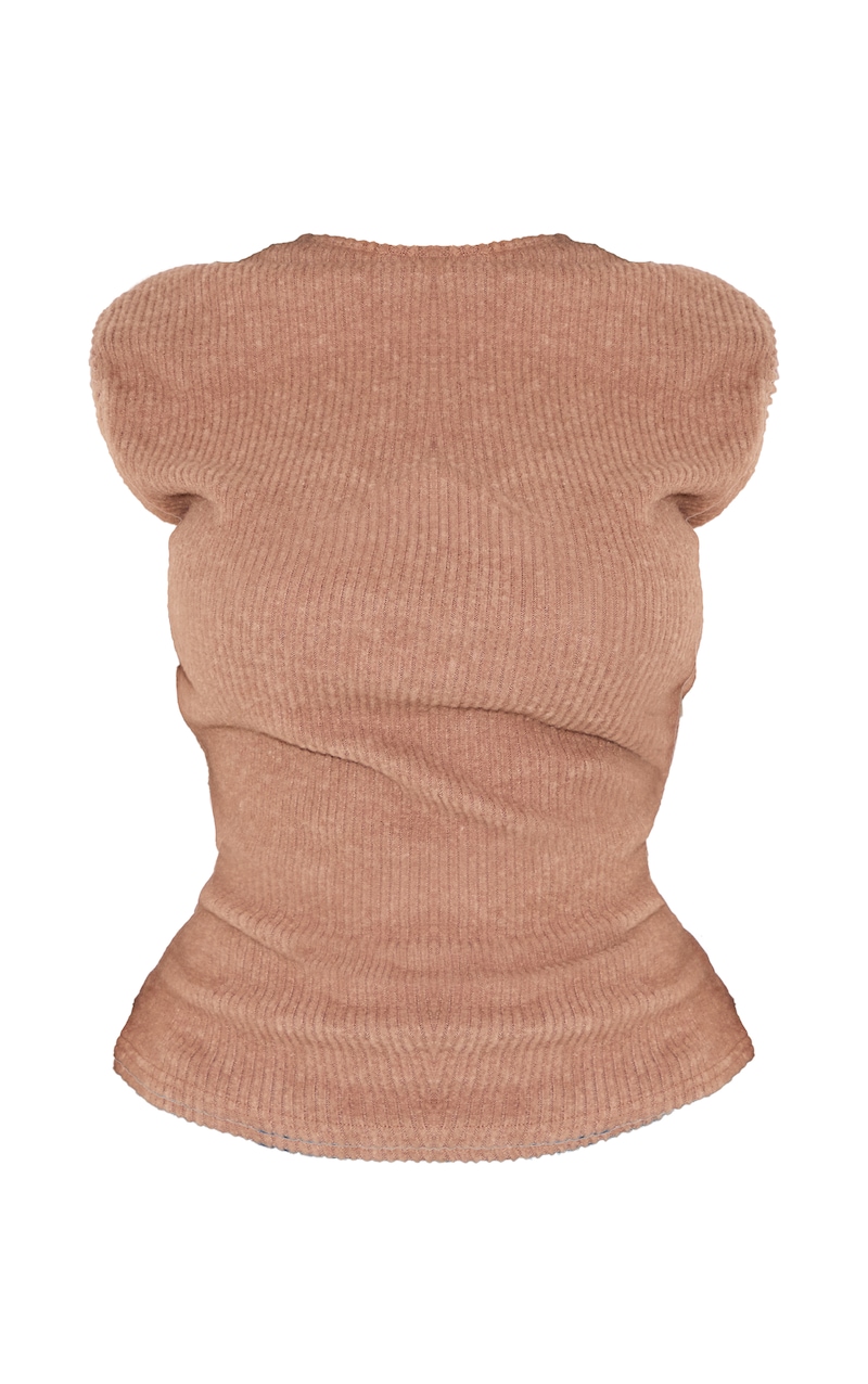 Shape Taupe Brushed Rib Ruched Boat Neck Top | Shape | PLT USA
