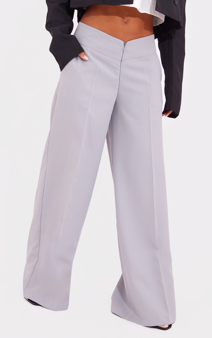 Grey Woven Zip Front Low Rise Trousers | PrettyLittleThing USA