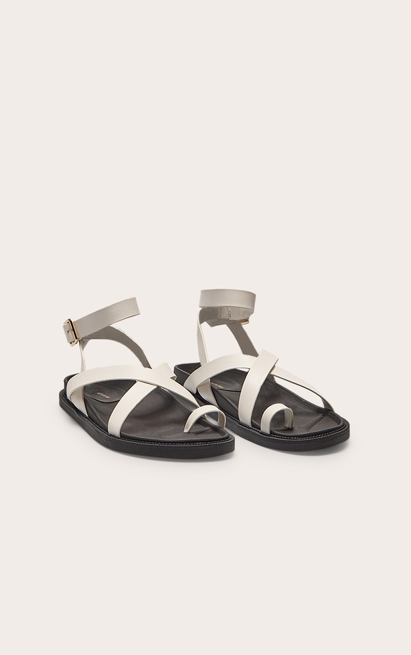Cream Round Toe Gold Toe Strappy Footbed Sandals | Footwear ...