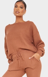 Rust Knitted Waffle Lounge Set | PrettyLittleThing USA