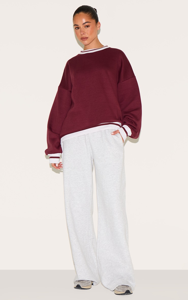 Burgundy Striped Ribbed Hem Oversized Sweatshirt | Athleisure | PLT USA