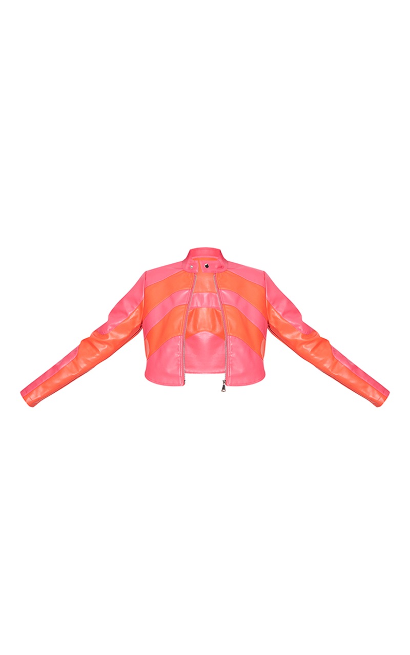 Pink Asymmetric Lines Faux Leather Crop Jacket | Outerwear ...