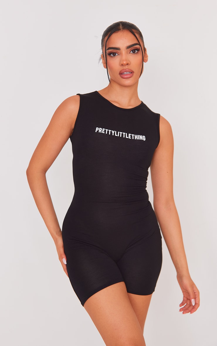 Plt Black Jersey Short Sleeve Unitard | PrettyLittleThing