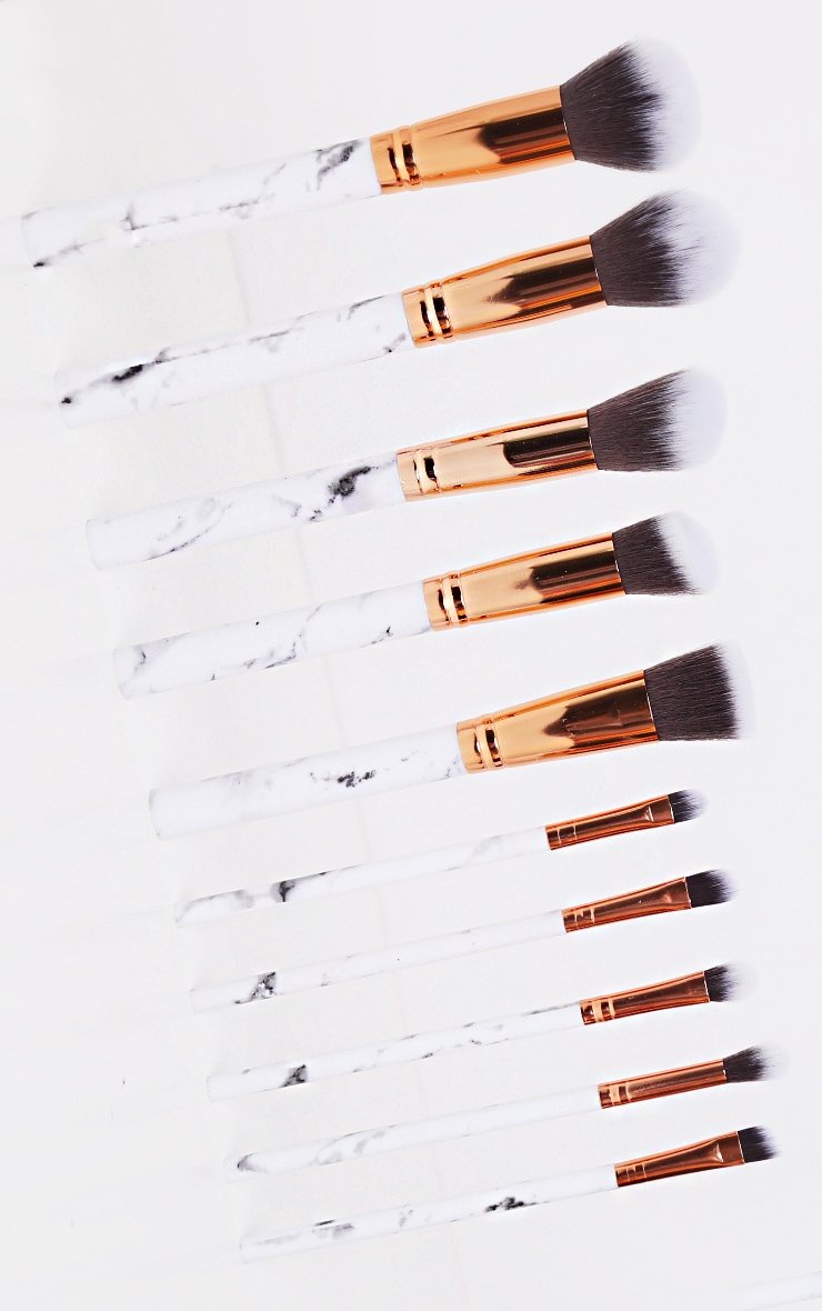 10 Piece White Marble Effect Brush Set | PrettyLittleThing