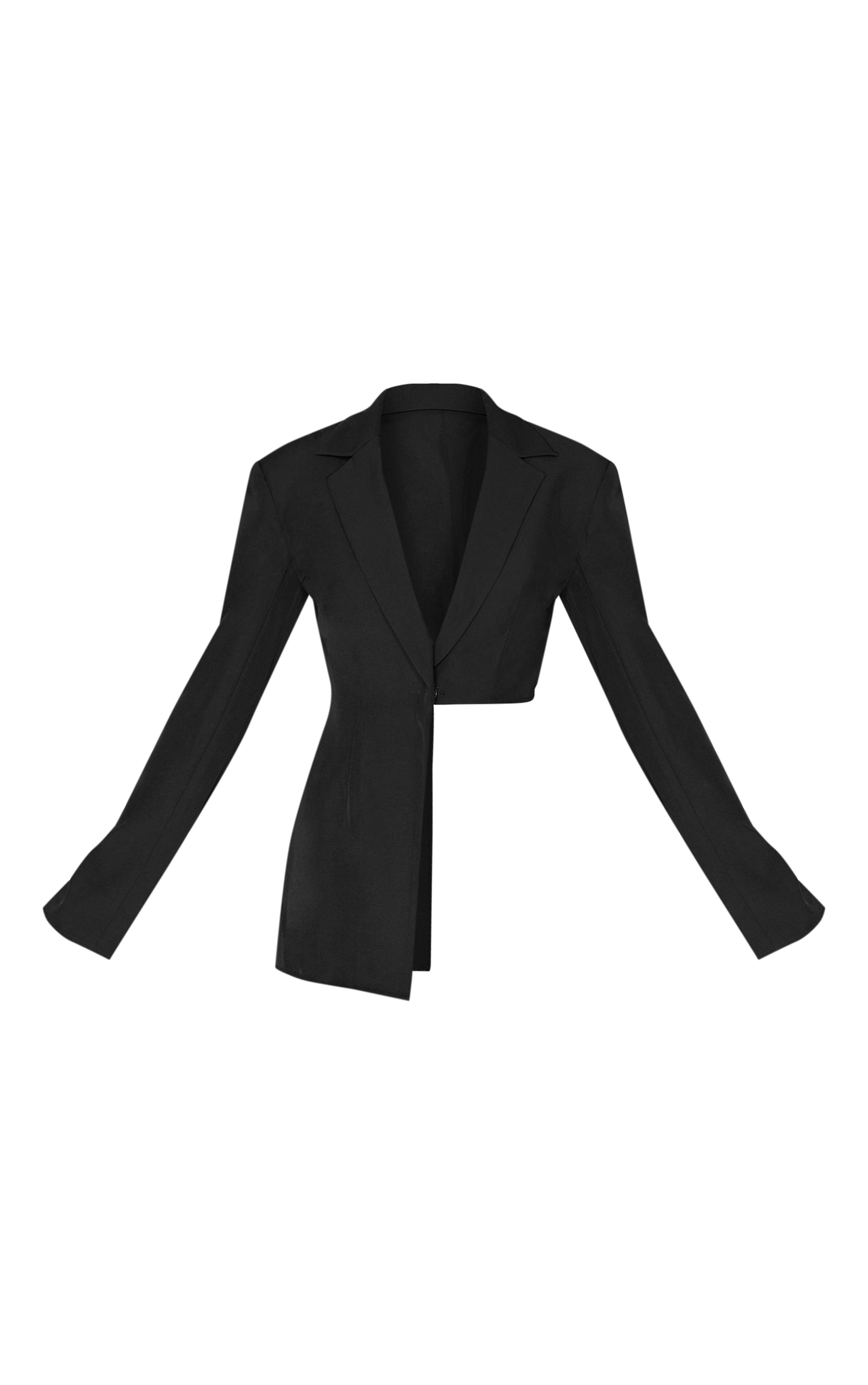 Tall Black Asymmetric Half Crop Blazer | Tall | PrettyLittleThing