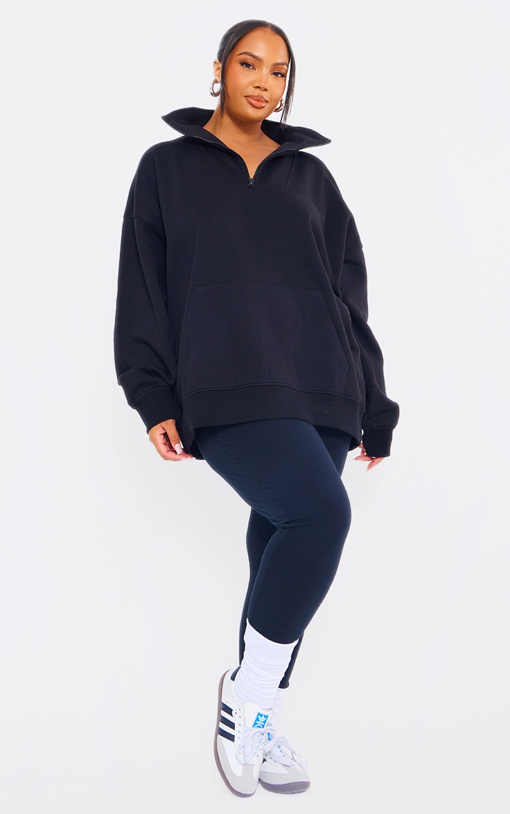 Plus Black Zip Up Pocket Detail Sweatshirt | Plus Size | PLT