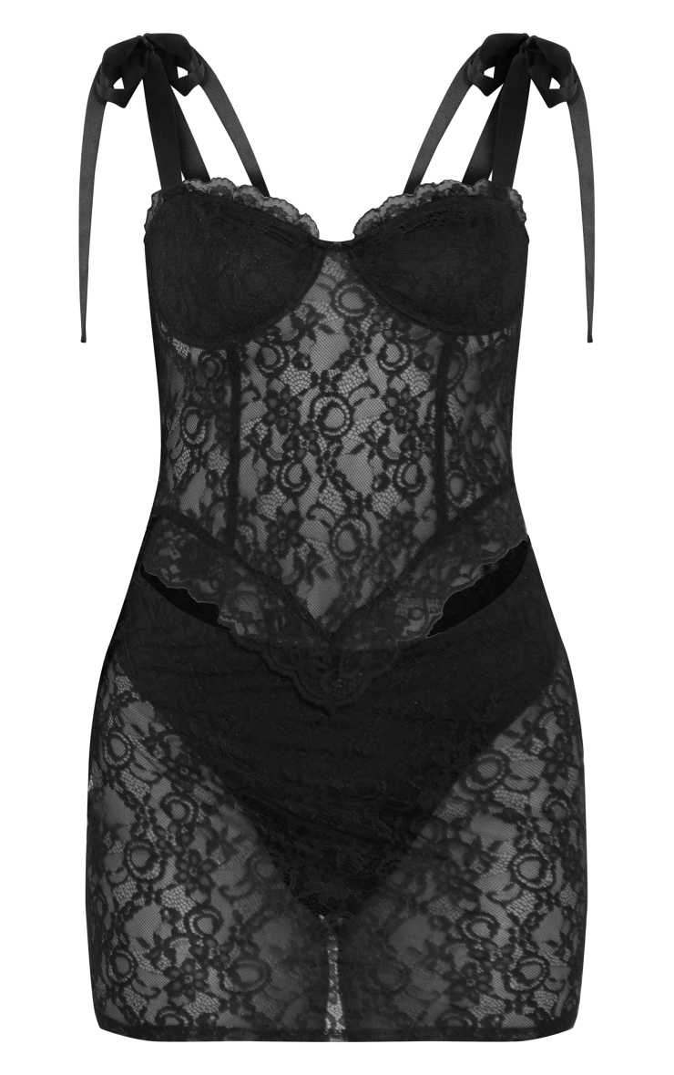 Black Sheer Lace Tie Strap Lace Up Bodycon Dress Prettylittlething