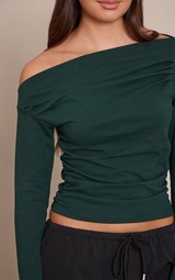 Forest Green Cotton Asymmetric Long Sleeve Top | Tops | PLT