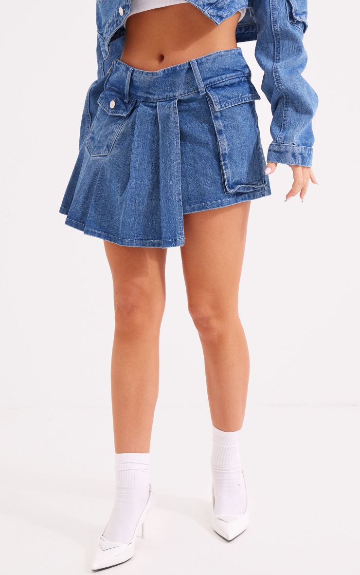 Mid Blue Wash Asymmetric Micro Mini Denim Skirt | Denim ...