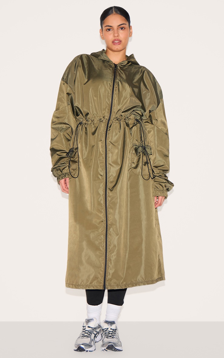 Plus Khaki Toggle Detail Midi Windbreaker | Plus Size ...