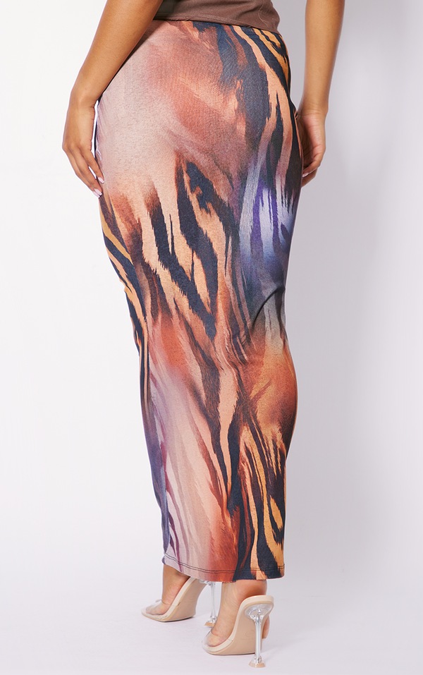 Brown Tiger Print Burnout Mesh Low Rise Maxi Skirt | Bottoms | PrettyLittleThing USA