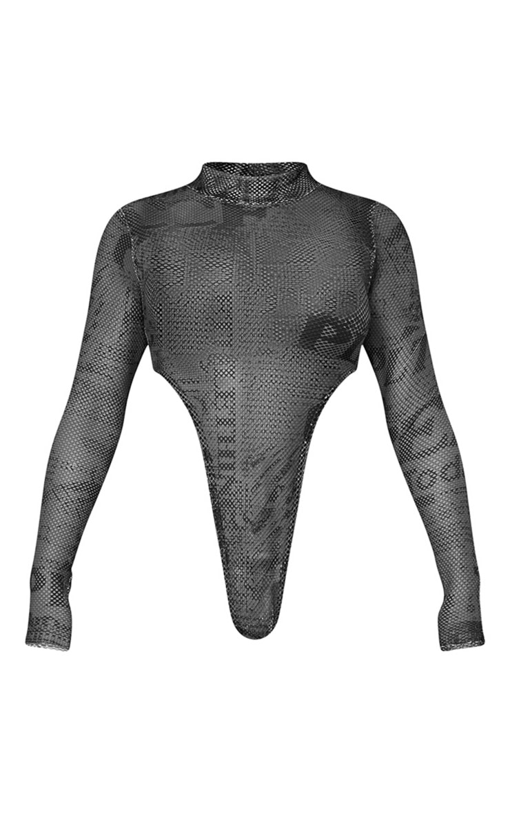 Shape Brown Print Fishnet High Leg Bodysuit | Shape | PLT UAE