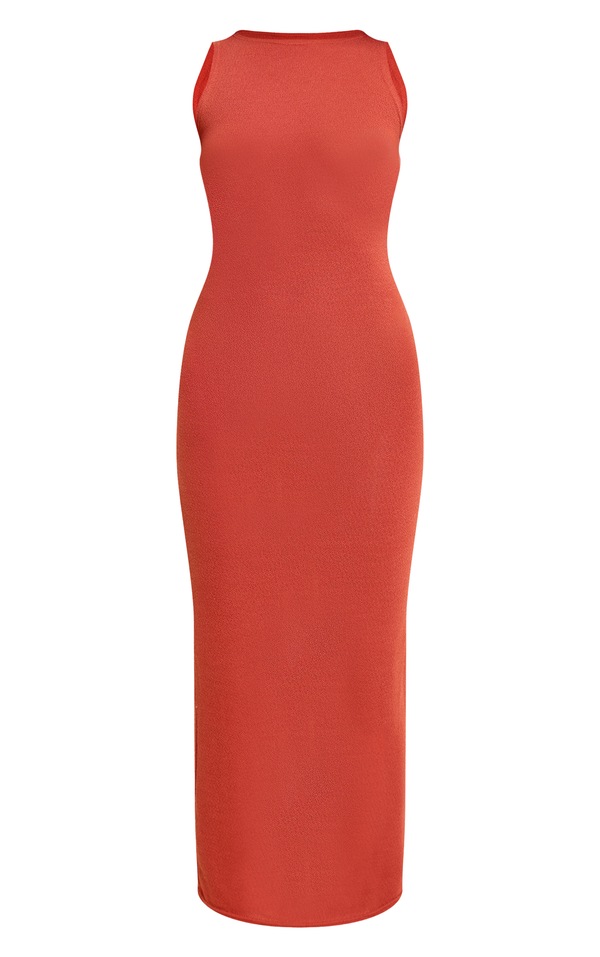 Rust Textured Boat Neck Sleeveless Maxi Dress | Dresses ...