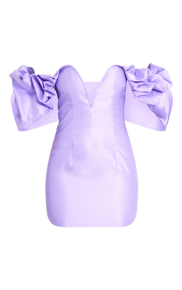 Petite Lilac Ruffle Shoulder Plunge Bodycon Dress | Petite | PLT
