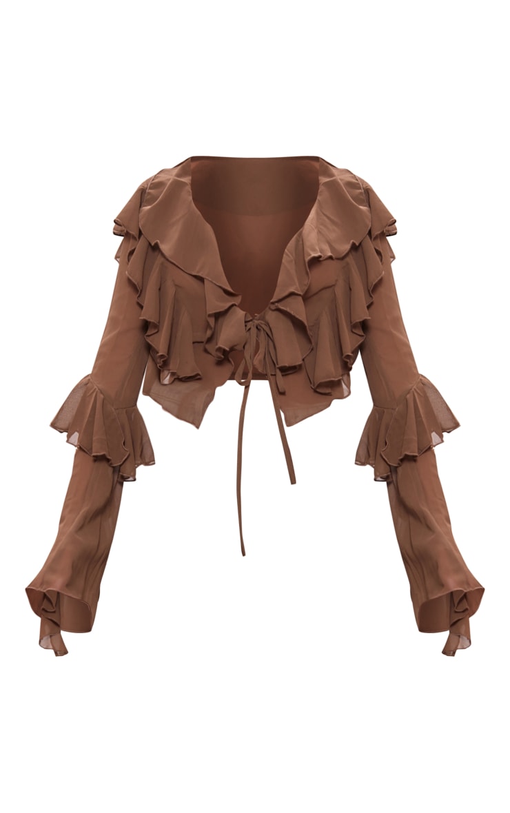 Chocolate Extreme Frill Tie Flare Sleeve Blouse | Tops ...