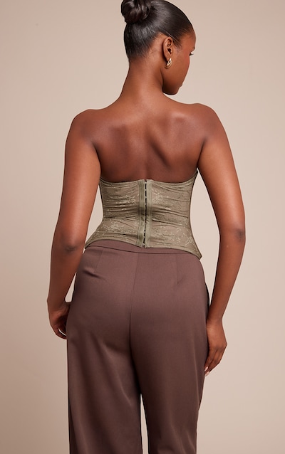 Olive Lace Hook And Eye Bonded Bandeau Corset | Tops | PLT
