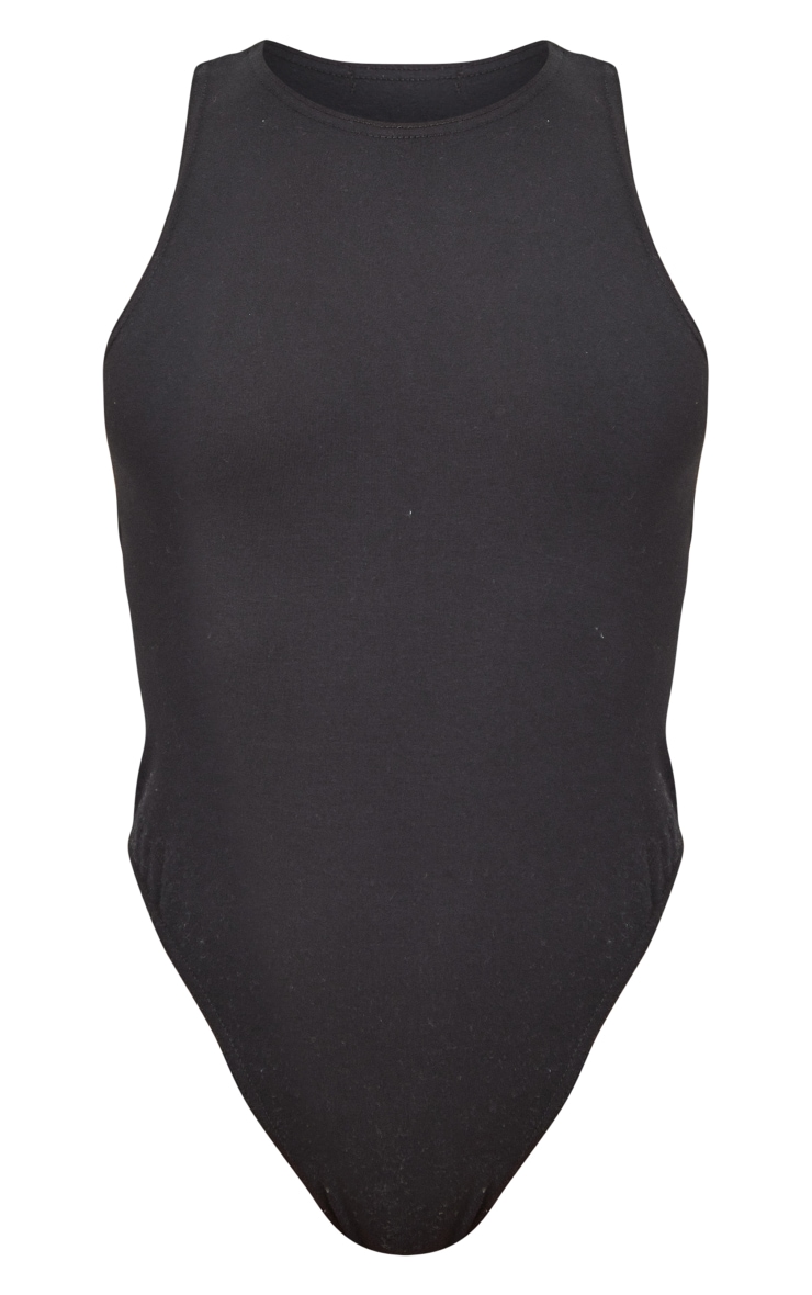Black Basic Cotton Racer Bodysuit | Tops | PLT